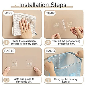 Hanging Laundry Hamper，Laundry Basket，Collapsible Clothes Hamper， Removable and Washable Bag, Metal Wire Frame ，Self-Adhesive ，For Bathroom Space Saving (Gray)