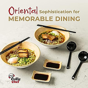 Cuffie Chef Bowl Set, 2 Ramen Bowl With Chopsticks, Soup Spoons & Saucers, Japanese-Style Ramen Noodle Bowl, Sleek Ramen Bowls, Bowl for Udon, Pho, Soups & More - 37 Ounces