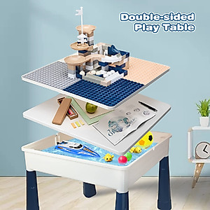 KIDCHEER Kids Table and Chair Set with 100PCS Marble Run, Toddler Table All-in-One Multi Activity Playset, Toddler Building Blocks Toys for Learning & Playing, Water & Sand Game