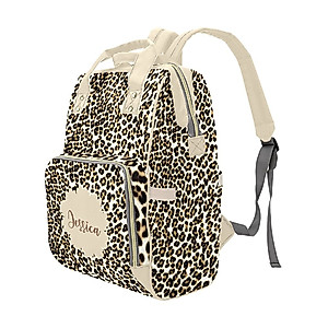 Anneunique Leopard Print Diaper Bags Backpack with Name Personalized Baby Bag Nursing Nappy Bag Travel Tote Bag Gifts for Mom Girl, 15x10.83x6.69 Inch (Pack of 1)