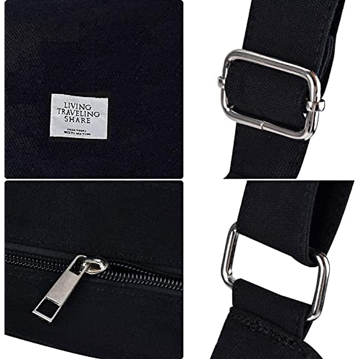 2/4 Pieces Canvas Tote Bag For Women Retro Large Size Canvas Hobo Bag Canvas Shoulder Bag Crossbody Handbag Casual Tote (Black, Light grey)