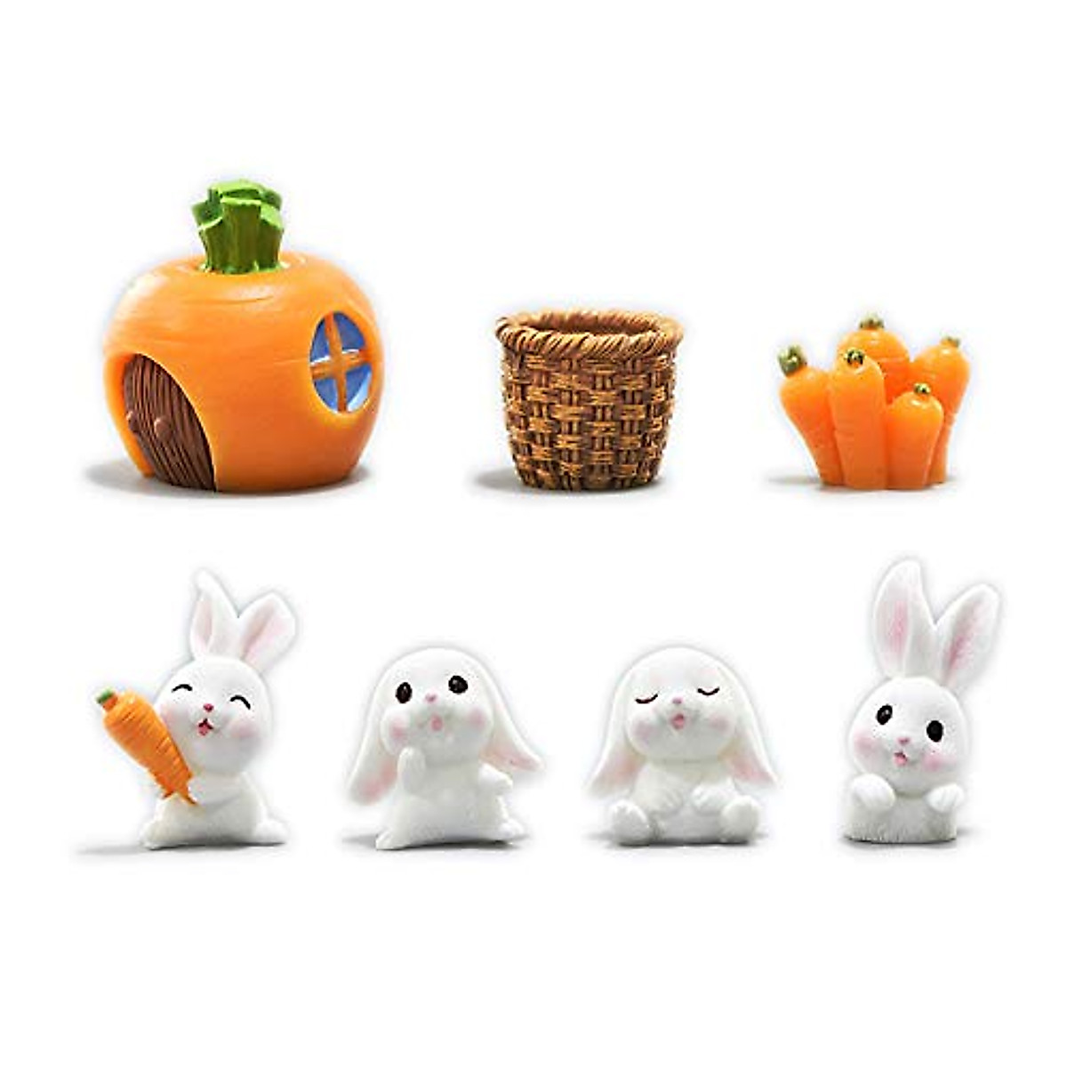 HoneyToys Resin Mini Rabbits Mini Carrot with Basket, Miniature Figurines, Fairy Garden Accessories, Fairy Garden Supplies, Fairy Garden Animals for Fairy Garden, Plant Pots, Bonsai Craft Decor