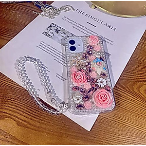 Threesee for Galaxy S9 Plus Bling Glitter Flowers Case,Luxury Crystal Rhinestone Pearl Cover Shiny Diamond Women Girls Kids Floristic Phone Case for Samsung Galaxy S9 Plus
