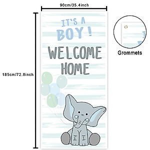 It’s A Boy Welcome Home Cute Cartoon Elephant Banner Background Photo Booth Props Animal Theme Decor for Boy Prince Wild One Safari Baby Shower 1st Birthday Party Favors Supplies Decorations Backdrop