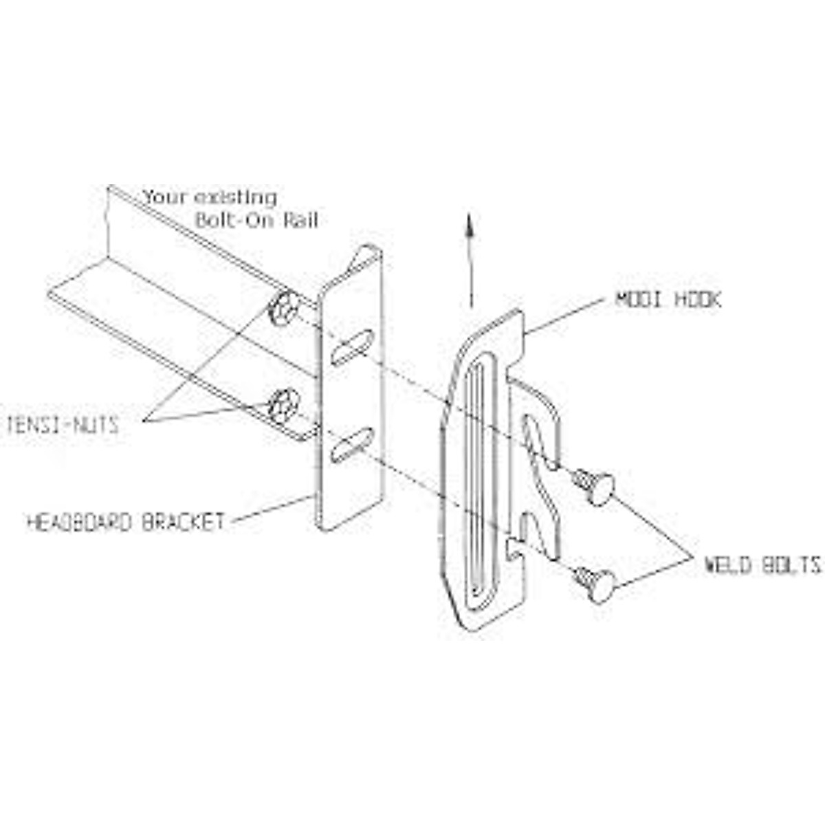 Down Hook Bracket Headboard Adapter #35, Two Down Hooks, Bolt-On to Hook-On Conversion Bracket, Conversion of Non Down Hook Bed Frame to Hook-On Head and Foot Boards Attachment, 2" Height Adjustment