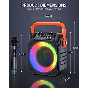 Karaoke Machine with Two Wireless Microphones, Portable Karaoke Machine for Adults & Kids, Karaoke Microphone with PA System, LED Lights, Karaoke Speaker Supports for TF Card/USB, AUX In, FM, REC,TWS