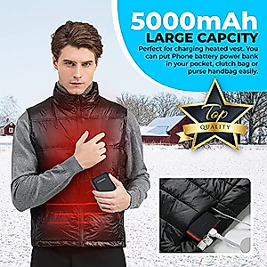 PUNGULL Slim Small Portable Phone Charger 5000mAh - Compact Mini Power Bank Built-in Cable Cute Mobile Cell Phone External Battery Pack 5V 2A USB-C Compatible with iPhones Airpods Samsung Heated Vest