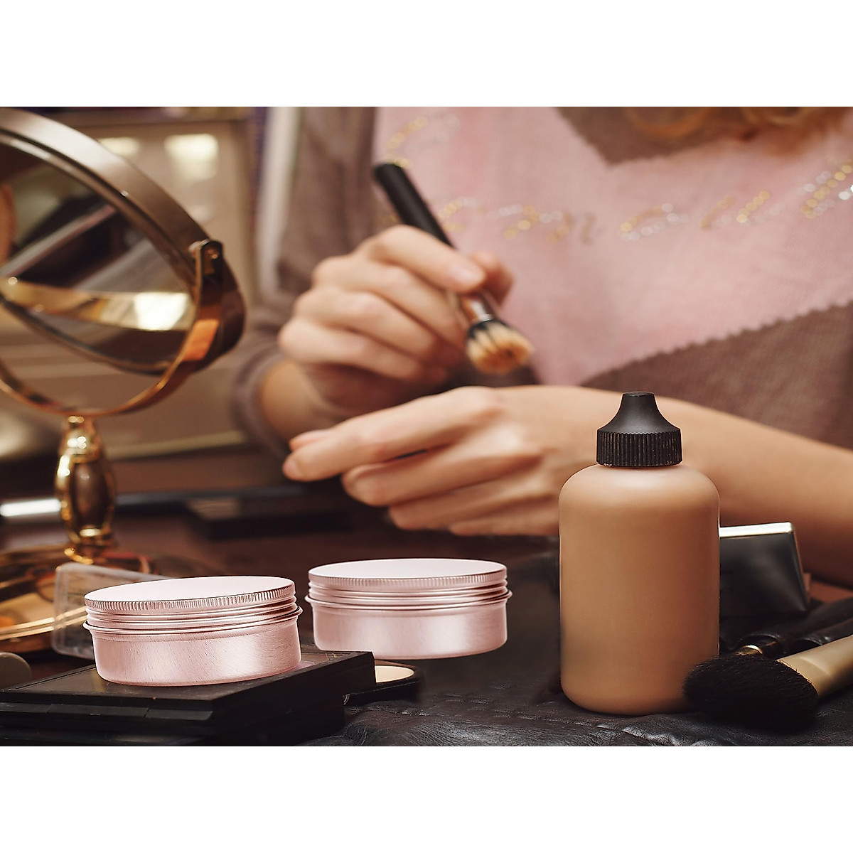 1 Ounce Aluminum Tin Jar Refillable Containers 30ml Aluminum Screw Lid Round Tin Container Bottle for Cosmetic, Lip Balm, Cream, 20 Pcs Rose Gold