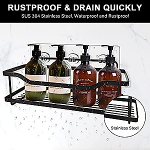 Shower Caddy Basket Shelf with Hooks, 2 Pack No Drilling Adhesive Shower Organizer Wall Mounted Rustproof Bathroom Storage Rack for Bathroom, Lavatory, Washroom, Restroom, Shower, Toilet, Kitchen