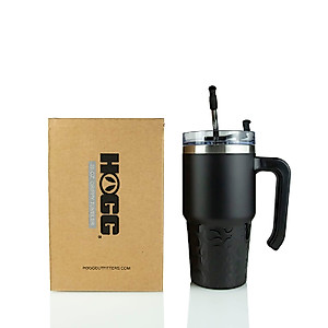 Hogg 20oz Grippy Tumbler with Removable Handle, Lid, and Stainless Steel Straw, DIY, Customizable, Double Wall Insulated Tumblers (Black Cheetah Bottom)