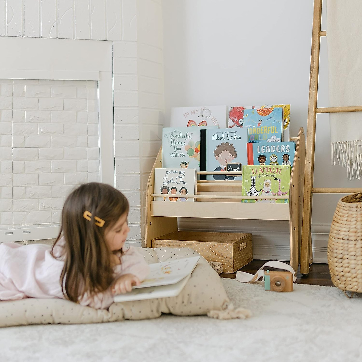 Montessori Bookshelf Kids Toddler Bookshelf Wood Bookcase Storage Kids Room Storage Playroom Kids Furniture Toddler Gift 2nd 3rd Birthday (Medium, White)