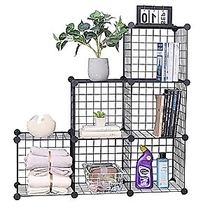 YCOCO Cube Storage Organizer,6 Cube Closet Organizers and Storage,Wire Metal Grids Bookshelf,Stackable Modular Shelves,Cube Storage Organizer Bins for Home,Office,Kids Room,Black