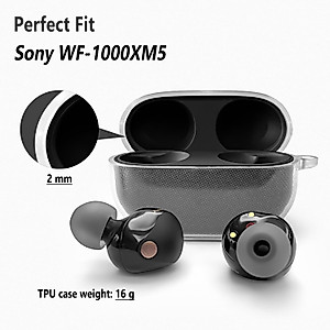 Geiomoo Soft TPU Case for Sony WF-1000XM5, Protective Cover with Carabiner (Clear)