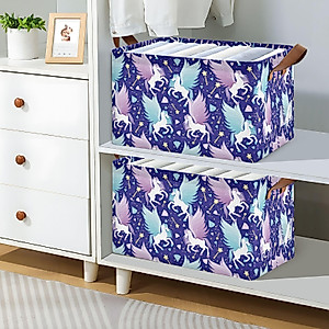 KEEPREAL Cute Flying Pegasus Storage Basket Bin, 2PACK Large Waterproof Storage Box Collapsible Storage Organizer for Home Office Closet - 16.9 L x 11.4 W x 10 H #408
