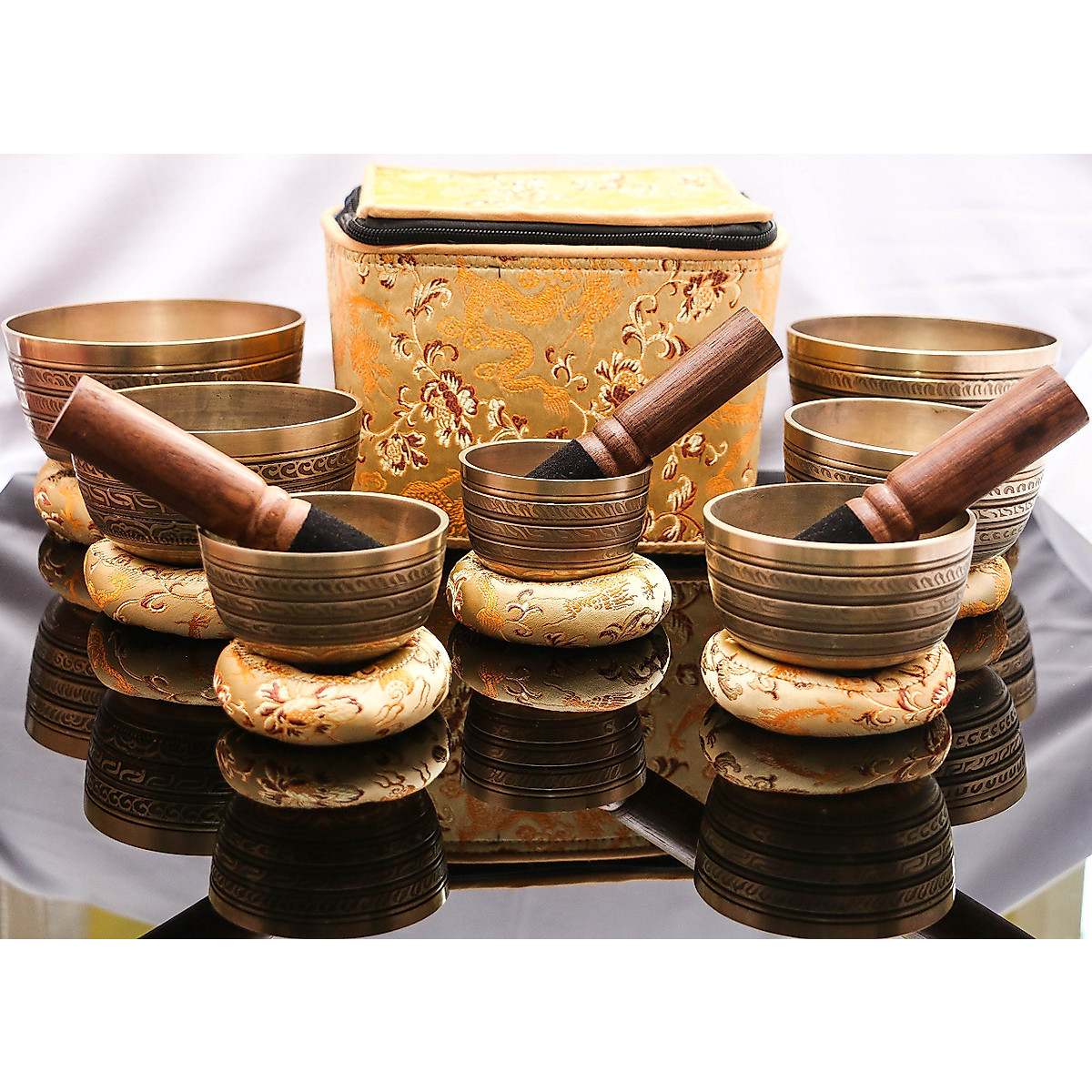 Chakra Healing Tibetan Hammered Himalayan Singing Bowl Set of 7 Meditation Bowls Hand Bowls from Nepal