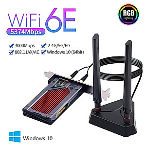 fenvi AX210 WiFi 6E PCI-E WiFi Adapter BT5.2 RGB Gaming 802.11ax ac 160MHz 2.4GHz 5GHz 6GHz Tri-Band 5400Mbps AX210NGW Desktop WiFi Card for PC Windows(Only WiFi 6E Router Antennas Support 6Ghz Band)