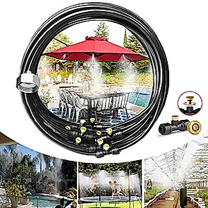 Misting Cooling System, Pre-Assembled Misting Kit,33FT (10M) Misting Line + 10 Brass Mist Nozzles + a Brass Adapter(3/4") Outdoor Mister for Patio Garden Greenhouse Trampoline Sprinkle