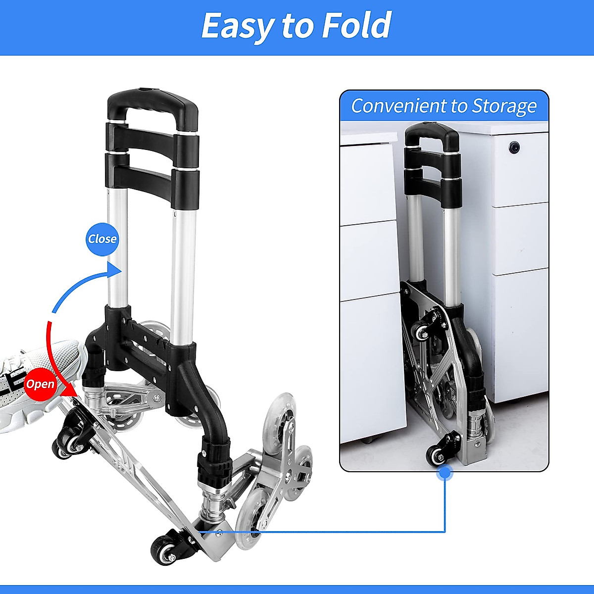 Folding Hand Truck Stair Climbing Cart Heavy-Duty Portable Luggage Trolly for Moving Aluminum Alloy Hand Carts with 6 Crystal Wheels & 4 Universal Wheels Delivery Cart for Shopping Groceries