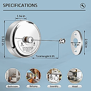 Retractable Clothesline, 304 Stainless Steel Clothes Line Dryer with Heavy Duty Adjustable Stainless Steel Rope String for Hanging Drying Bathroom, Laundry, Hotel, Indoor & Outdoor, 9.2 Feets