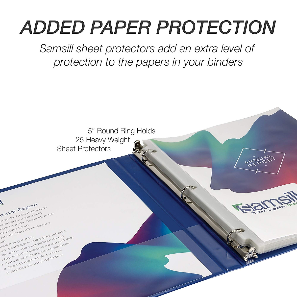 Samsill Durable .5 Inch Binder, Made in the USA, Round Ring Customizable Clear View Binder, Blue, 8 Pack (MP88412)