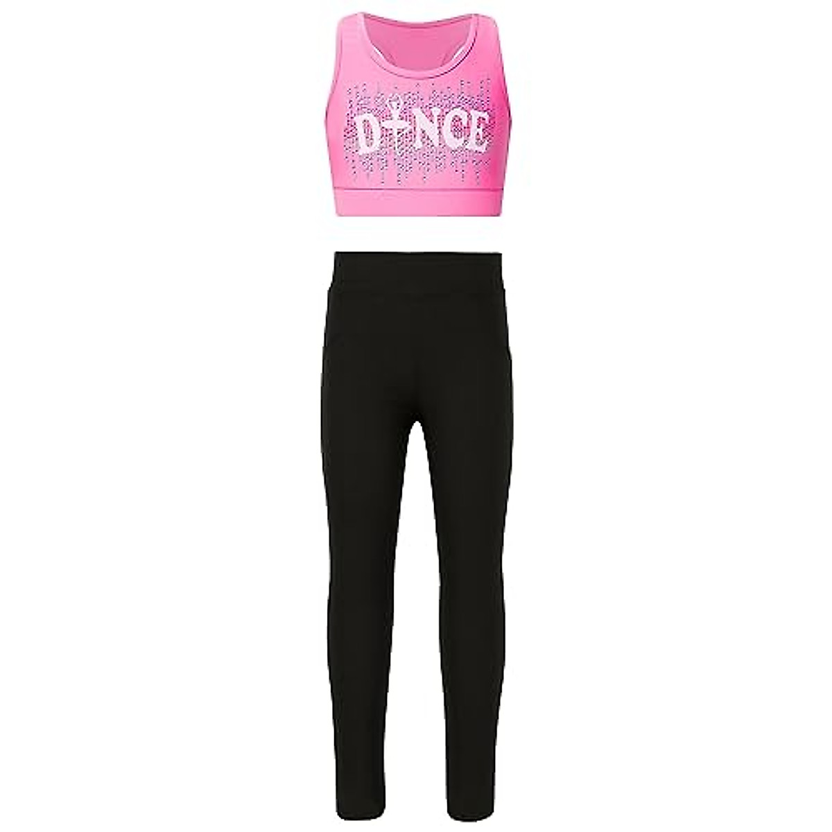 Yeahdor Kids Girls' 2 Piece Athletic sleeveless Dance Crop Tops with Legging Set Gym Workout Fitness Active Outfit Printed Pink 8 Years
