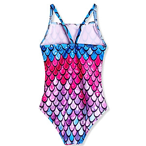 Girls Bathing Suits for 10-12 Years Old Big Kids Colorful Mermaid Scale Pattern Swimsuit One Piece Swimwear for Swim Lessons
