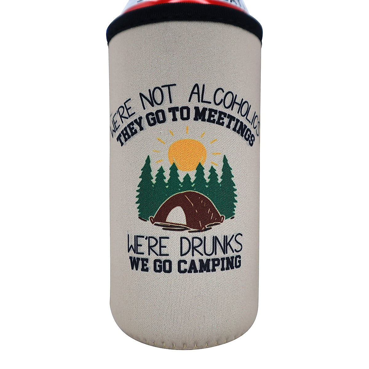 Camping Coolies Gifts for Men - Happy Camper Must Haves, Camping Essentials, Small Useful Gifts for Couples Who Have Everything, 16 oz Tall Boy Can Coolie Insulated Sleeve, Funny Tallboy Can Cooler