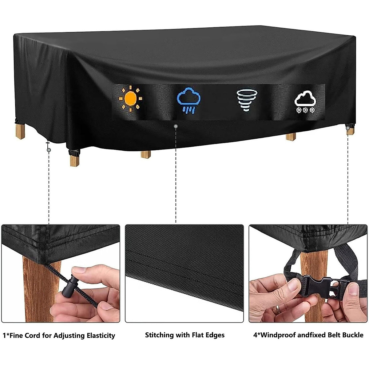 PDSYCB Patio Furniture Cover Waterproof 75''L x 47''W x 30''H/190x120x75cm 600D Heavy Duty Outdoor Furniture Cover Windproof UV and Fade Resistant for Patio Furniture Set Table and Chairs -Black