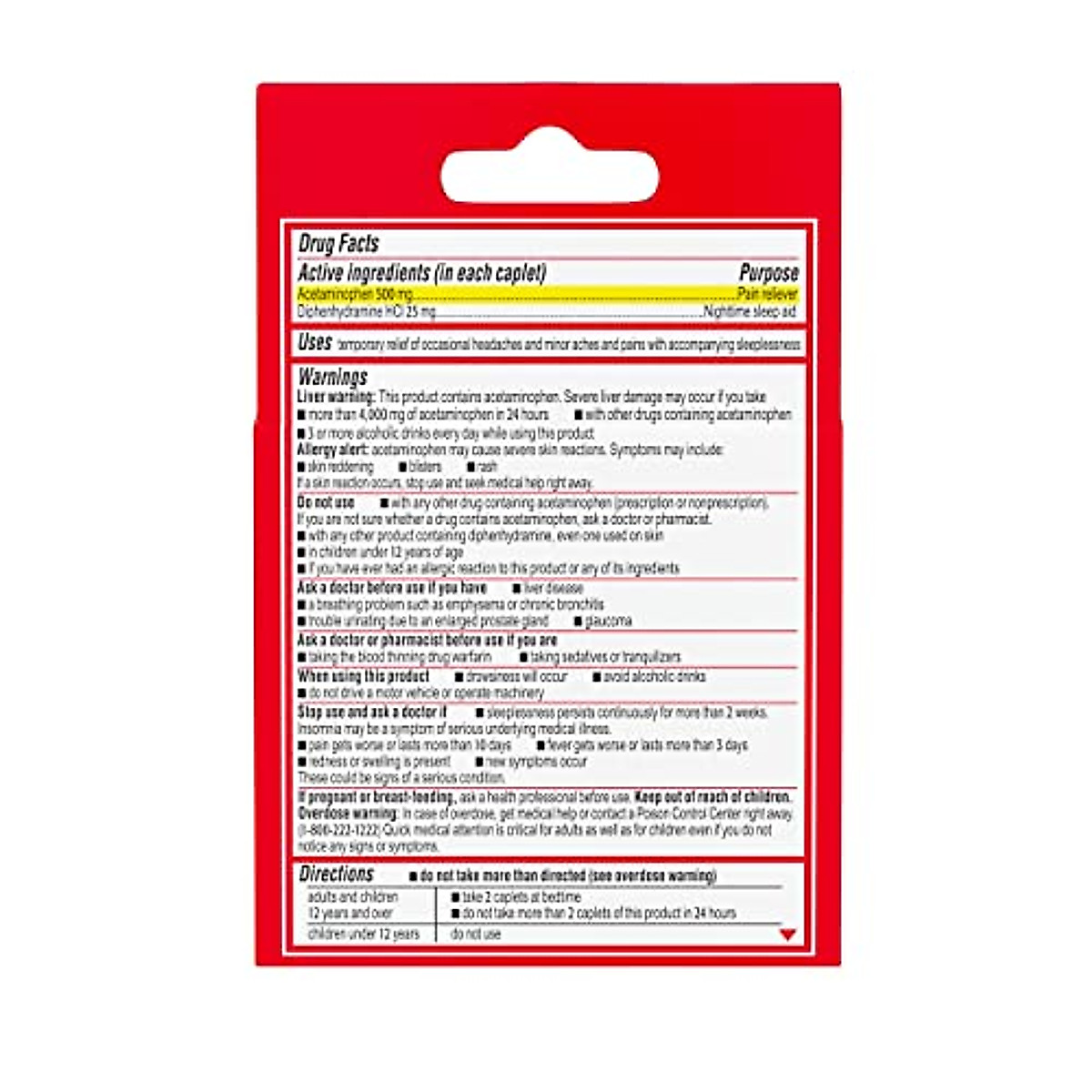 Tylenol PM Extra Strength Nighttime Pain Reliever Sleep Aid Caplets, 500 mg Acetaminophen, 25 mg Diphenhydramine HCl, Relief for Nighttime Aches & Pains, Travel Size, 2 Packs of 2 Caplets