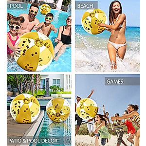 POZA Inflatable Large Beach Ball – Pool Accessory Glitter Confetti 16 Inch Premium Beach Theme Water Sand Toy Favors for Beach Party Decorations Pool Party Supplies Beach Balls – Set of 2 (Gold)