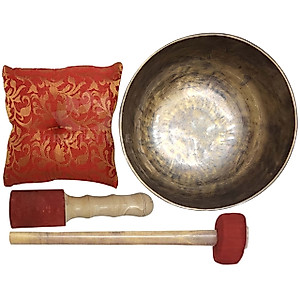 CRAFTSTRIBE 8" Large Hand Hammered Himalayan Full Moon Singing Bowl Meditation Healing Bowl With Mallet And Silk Cushion