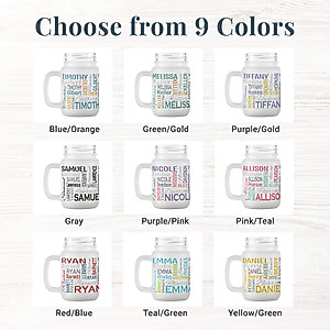Let's Make Memories Personalized Frosted Mason Jar, Personalized with Name, Old Fashioned Drinking Jar - Blue/Orange