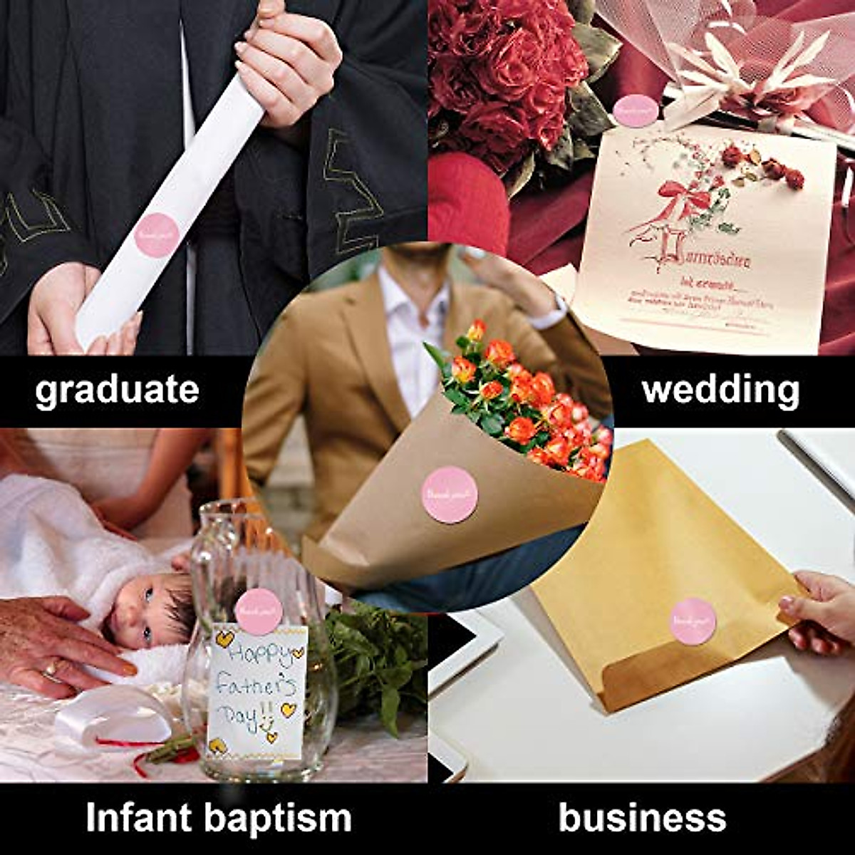 Thank You Stickers,1.5 Inch Pink Thank You Sticker Roll for Business,500 Pcs Thank You Labels for Gifts Bags,Envelopes,Bubble mailers& Bags