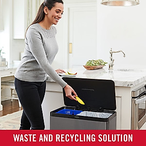 Rubbermaid Elite Stainless Steel Metal Dual Stream Step-On Trash Can for Home, Kitchen Waste and Recycling, 15.9 Gallon, Charcoal