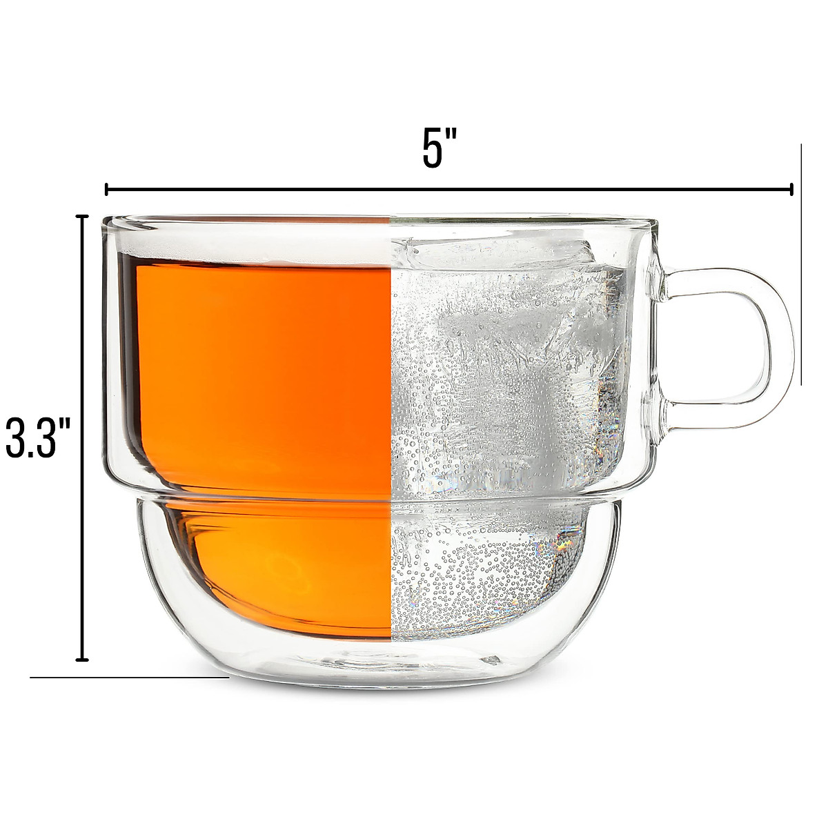 BTaT- Stackable Insulated Coffee Mugs, 4 Pack 12 oz(350 ml), Ideal for Hot and Cold Drinks, Stackable Cappuccino Cups, Double Wall Glass Coffee Cups, Tea Cups, Latte Cups, Latte Mug