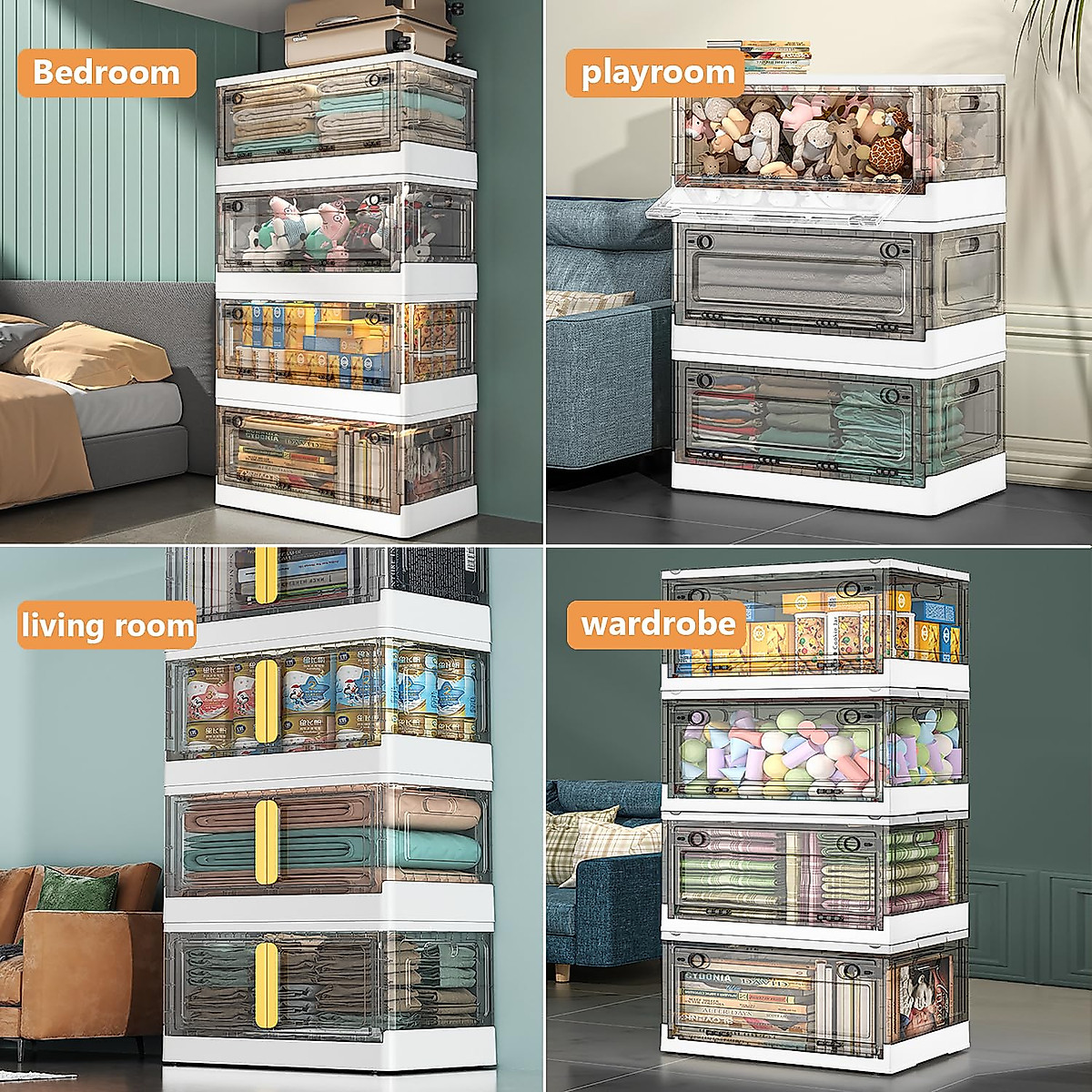 Lexza 2 Pack Closet Organizers and Storage, 17 Gal Collapsible Storage Bins, Dorm Essentials, Plastic Storage Bins, Stackable Storage Bins with Wheels for Clothing, Snacks, Books, Bedding and Toys