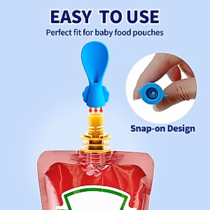 Guyemnat Reusable Baby Food Pouches Silicone Squeeze Spoons, Pouch Topper No Spill, Pouch Attachment Toppers, Baby Travel Essential, Protects Toddler Mouth, BPA Free, 4 Pack