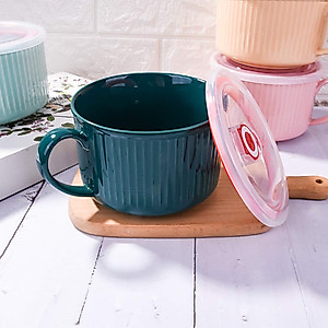 LMRLCS Microwavable Soup Bowl with Handle and Lid, 30.4 OZ Cereal Bowls for Oat Instant Noodles, Snacks (Green)