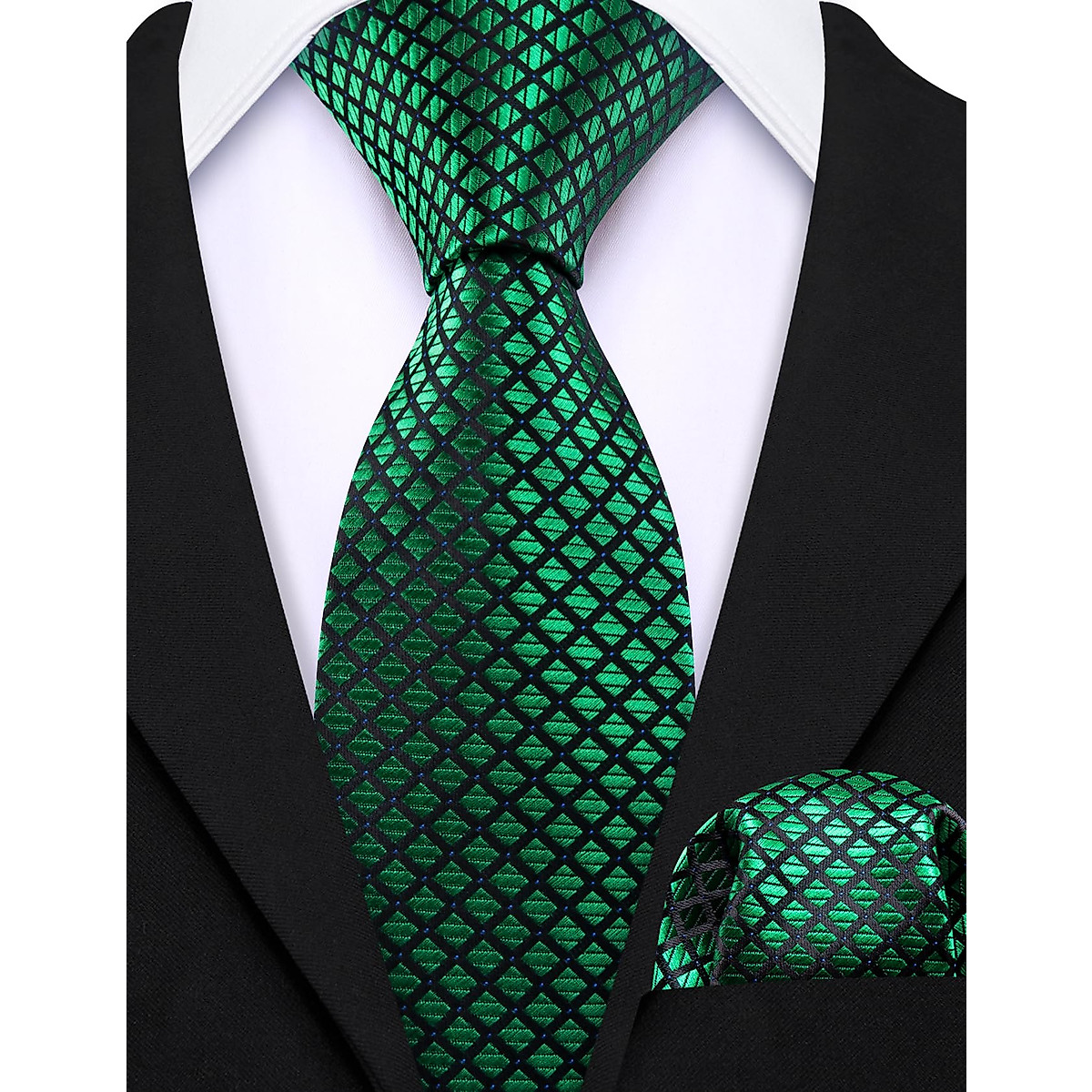 Barry.Wang Necktie Boy Silk Plaid Tie Set Father and Son Check Tie Set Hanky Engagement