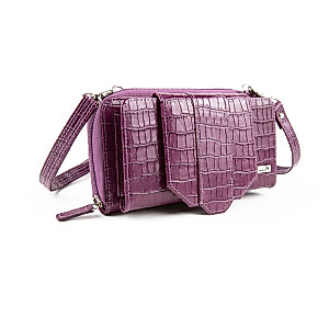 WalletBe Women's Wallet RFID Cell Phone Purse Leather Crossbody with Accordion Croco Purple