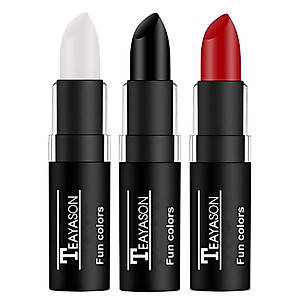 Go Ho 3 PCS Makeup Clown White Cream-Blendable Stick - Eye Black Sticks Face Body Paint Professional Halloween SFX Makeup,Safe Facepaint Nose&Lip Smacking for Sports Festival Makeup(White+Black+Red)