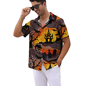 WHO IN SHOP Men's Halloween Shirts Cute Scary Horror Short Sleeve Button Up Shirt
