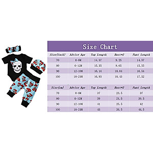 Yuemengxuan 4PCS Infant Newborn Baby Boys Girl Skull Romper+Pants+Hat+Mitten or Headband Halloween Clothes Outfit Set (Black+Blue, 0-6 Months)