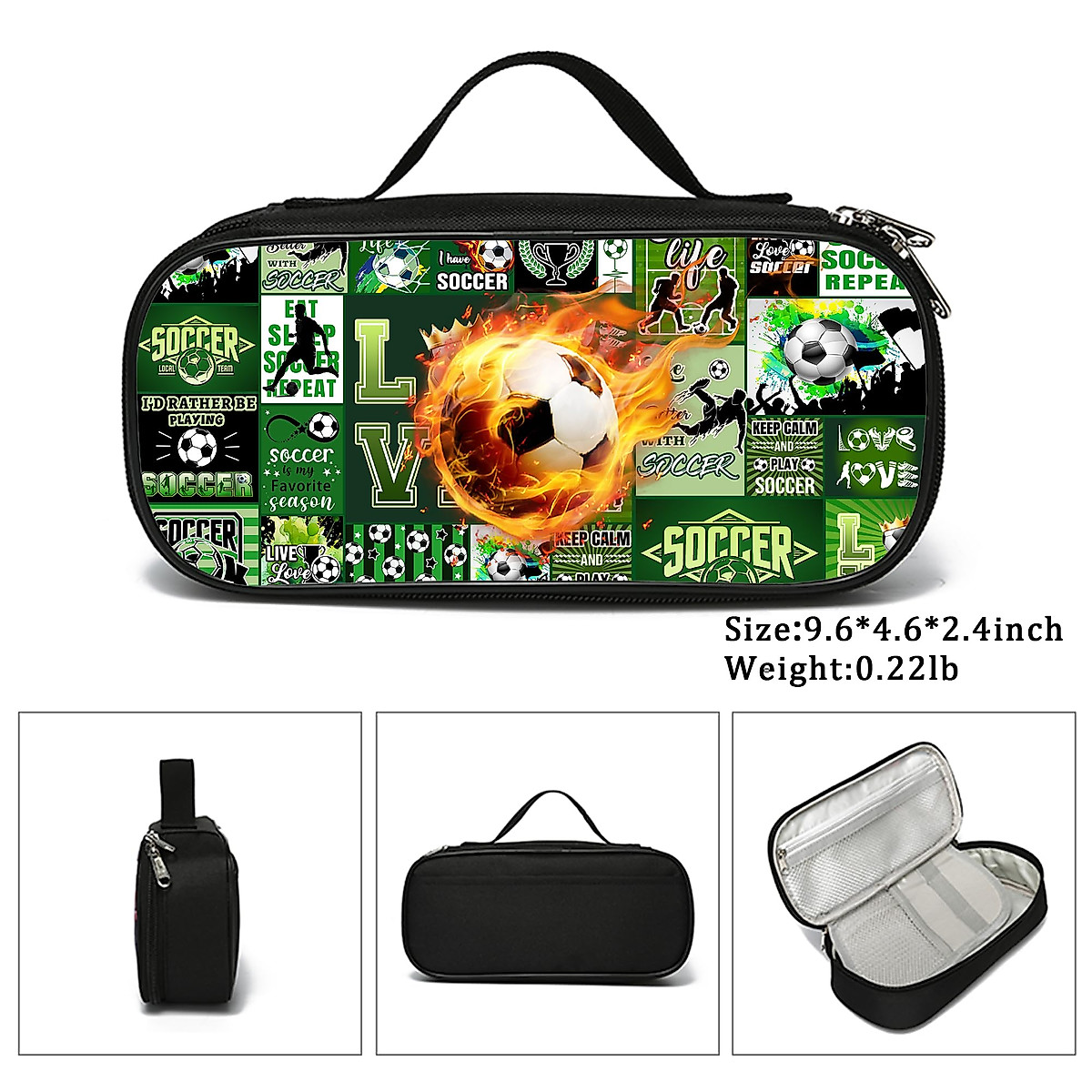 Rovozar Soccer Ball Pencil Case for Boys Girls, Sport Pencil Box for Kids Soccer Pen Bag, Large Football Pencil Pouch with Zipper Compartments for Office School