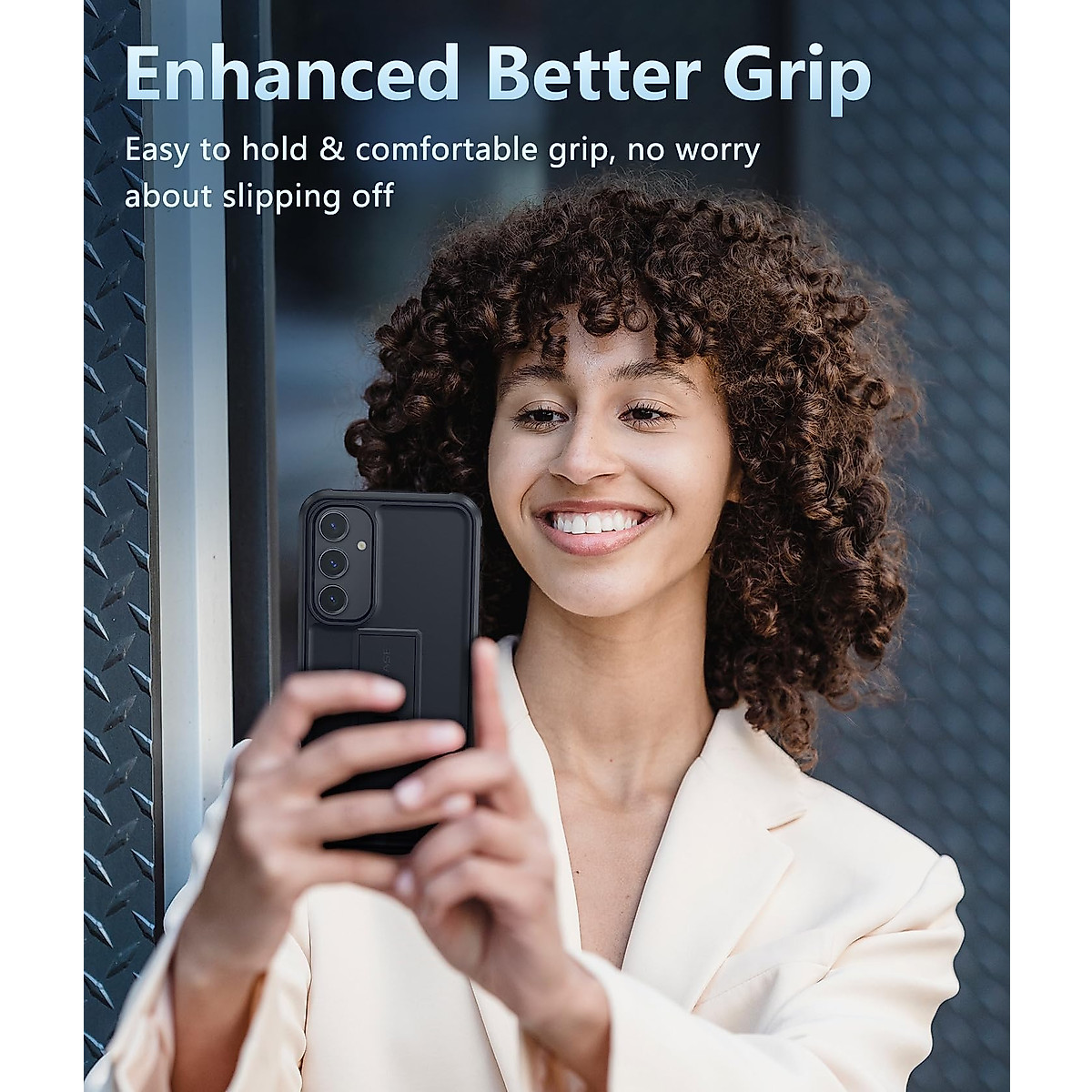 FNTCASE for Samsung Galaxy S23-FE Case: Military Grade Drop & Shock Protection Cell Phone Cover with Kickstand | Heavy Duty Rugged Phonecase Protective Bumper Textured(Black)