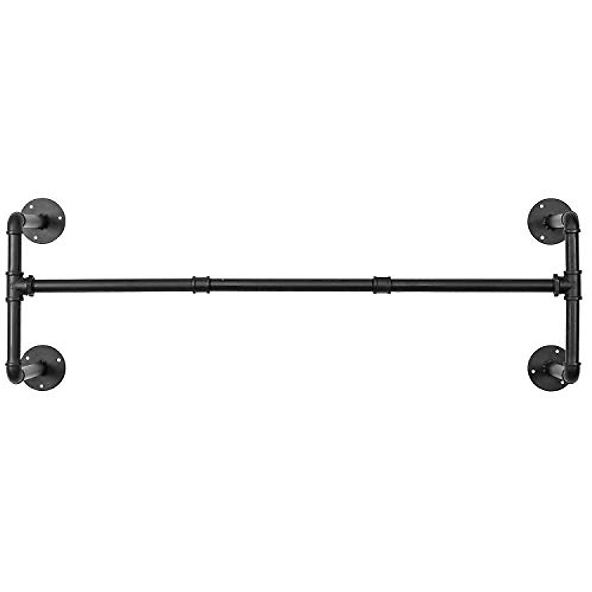 MyGift Wall Mounted Industrial Black Metal Clothes Rod Rack Hanging Garment Bar with Realistic Pipe Bar for Closet Storage and Retail Display