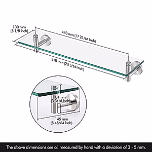 KES Glass Shelf Bathroom Rectangular Shelf 20-Inch with 8 MM-Thick Tempered Glass Rustproof Metal Bracket Wall Mount Brushed Finish, A2021-2