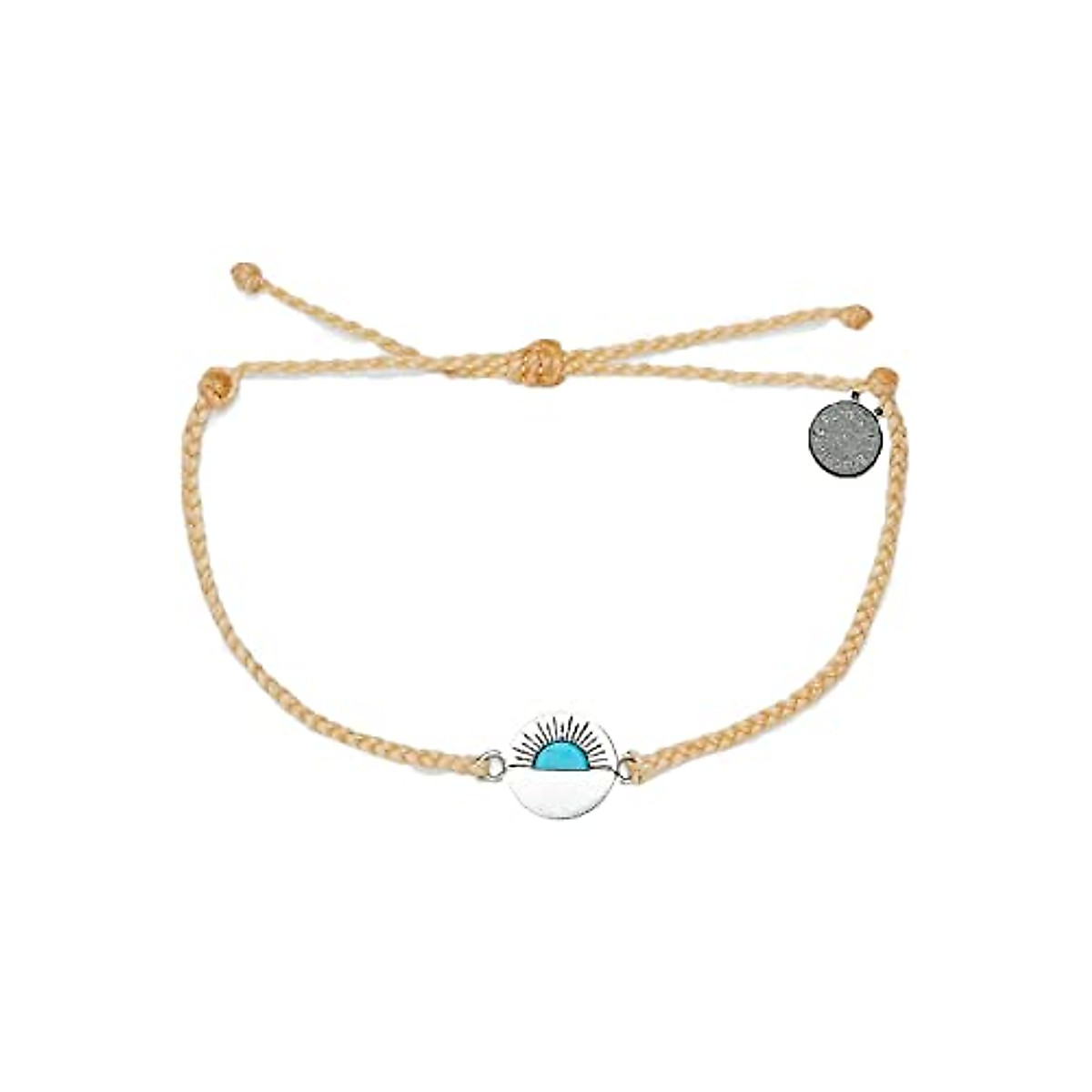 Pura Vida Silver Gemstone Sunset Charm Bracelet w/Turquoise - Adjustable Band, Brand Charm - Cream