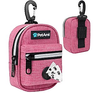 PetAmi Dog Poop Bag Holder For Leash, Dog Pet Waste Bag Dispenser For Poop With Clip For Doggie Puppy Walking Accessories Travel Camping, Dog Treat Pouch Supplies Must Have With Doggy Bag Roll, Pink