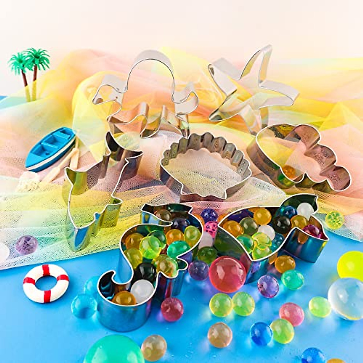 Ocean Creature Mermaid Cookie Cutters Set 9 PCS Metal Cookie Cutters for Baking Dolphin,Clownfish,Mermaid Tail,Octopus,Seahorse,Starfish,Seashell,Jellyfish,Shark Cookie Cutters Molds